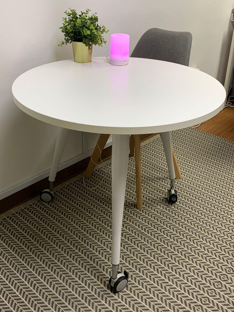 Round adjustable table with rollers, Furniture & Home Living, Furniture ...