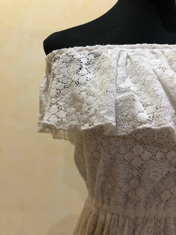 ABERCROMBIE & FITCH White Off Shoulder Lace Garterized Dress, Women's ...