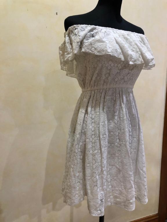 ABERCROMBIE & FITCH White Off Shoulder Lace Garterized Dress, Women's ...