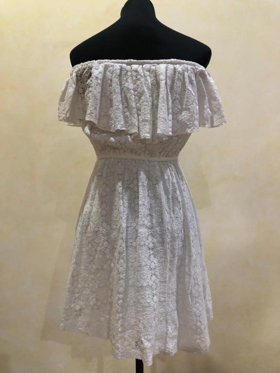 ABERCROMBIE & FITCH White Off Shoulder Lace Garterized Dress, Women's ...