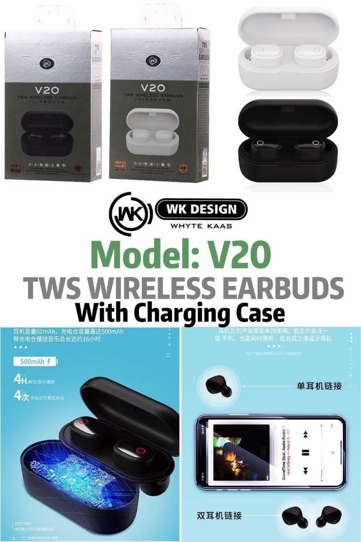 WK DESIGN (Model: V20) TWE Wireless Earbuds, Audio, Earphones on Carousell