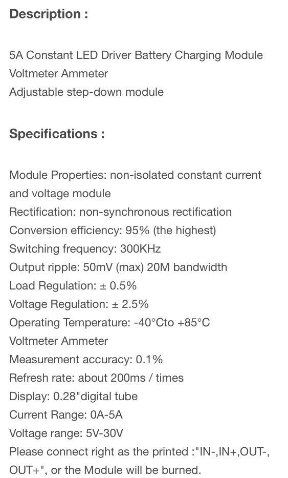 5A Constant LED Driver Battery Charging Module Voltmeter Ammeter Module ...