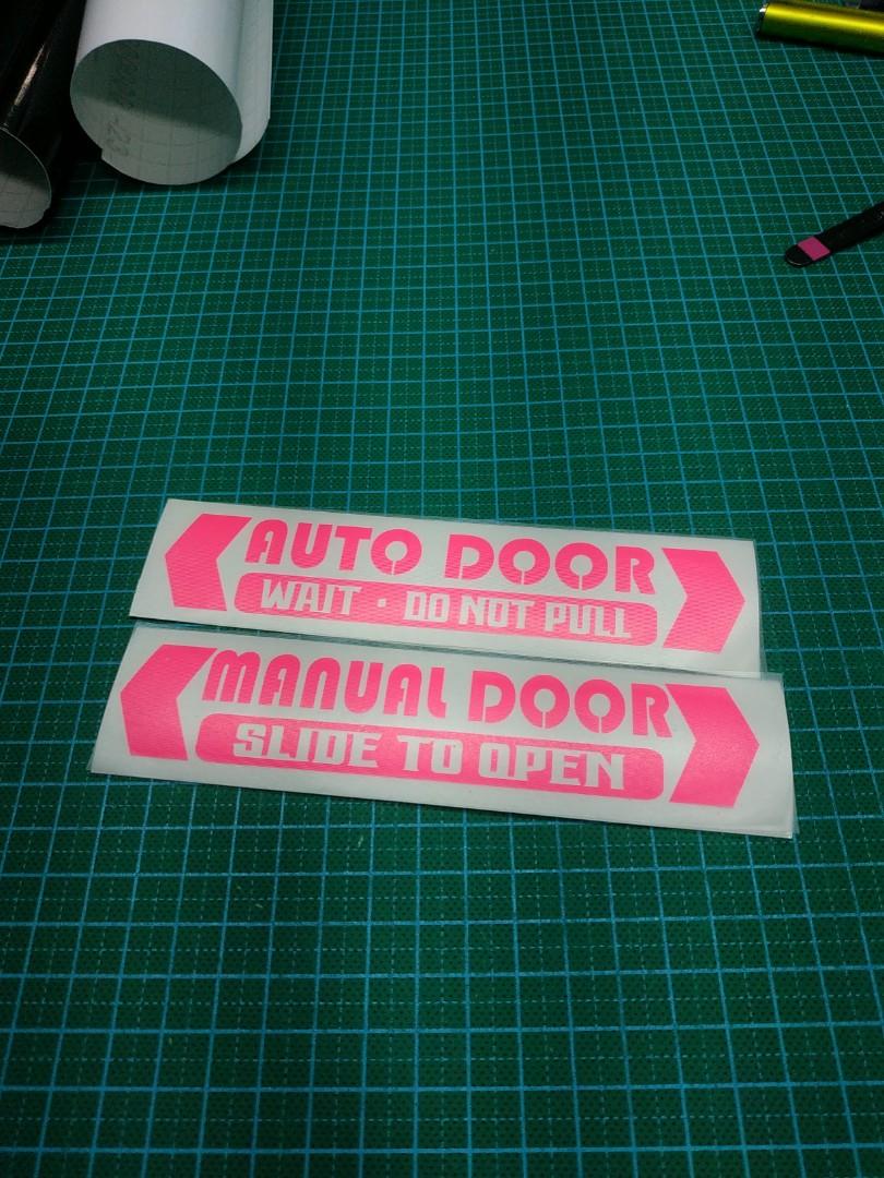 Auto / Manual Door Stickers Fluorescent Colors *wait do not pull, slide ...
