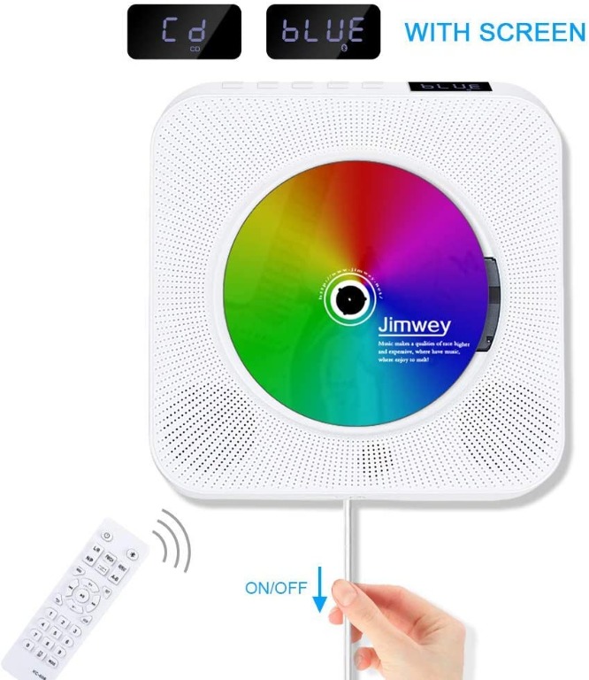 Jimwey Wall Mountable Bluetooth Portable CD Player Home Audio FM Radio ...