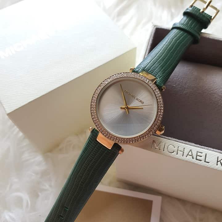 Michael Kors Womens Green Metallic Mini Parker Pave Silver-Tone Leather ...