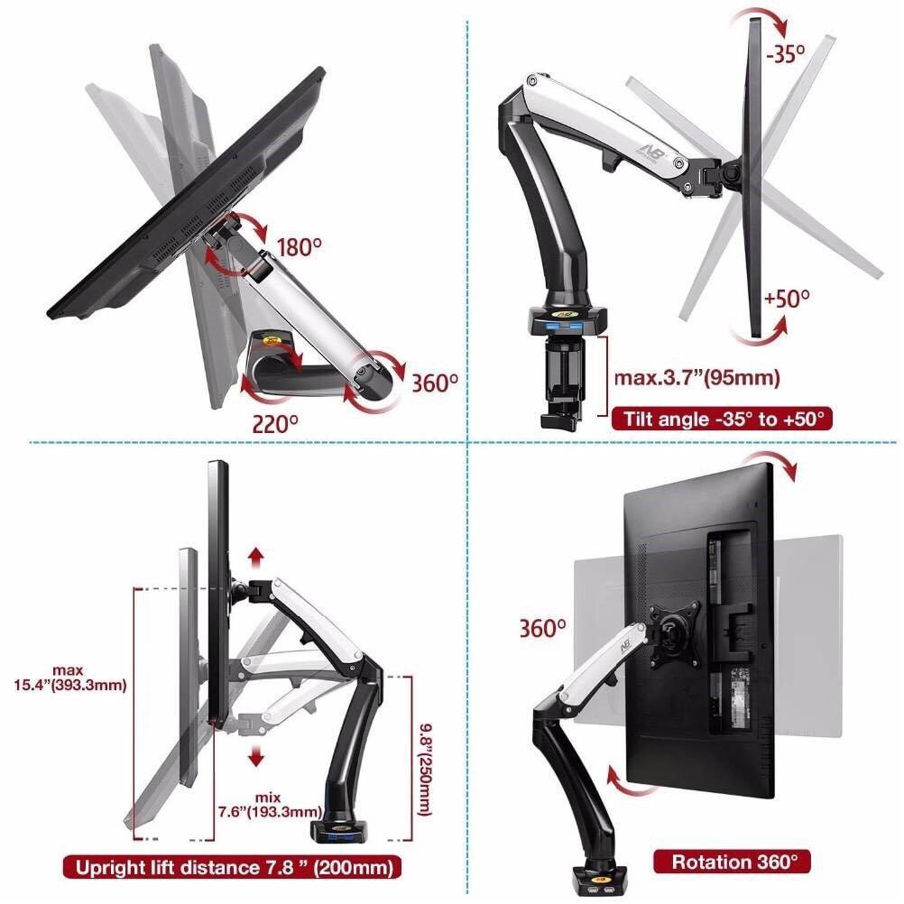 North Bayou Desktop Monitor Single Arm w 2 USB Ports, Computers & Tech ...