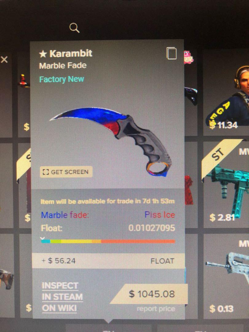 Karambit marble fade piss ice stealdeal!, Video Gaming, Gaming ...