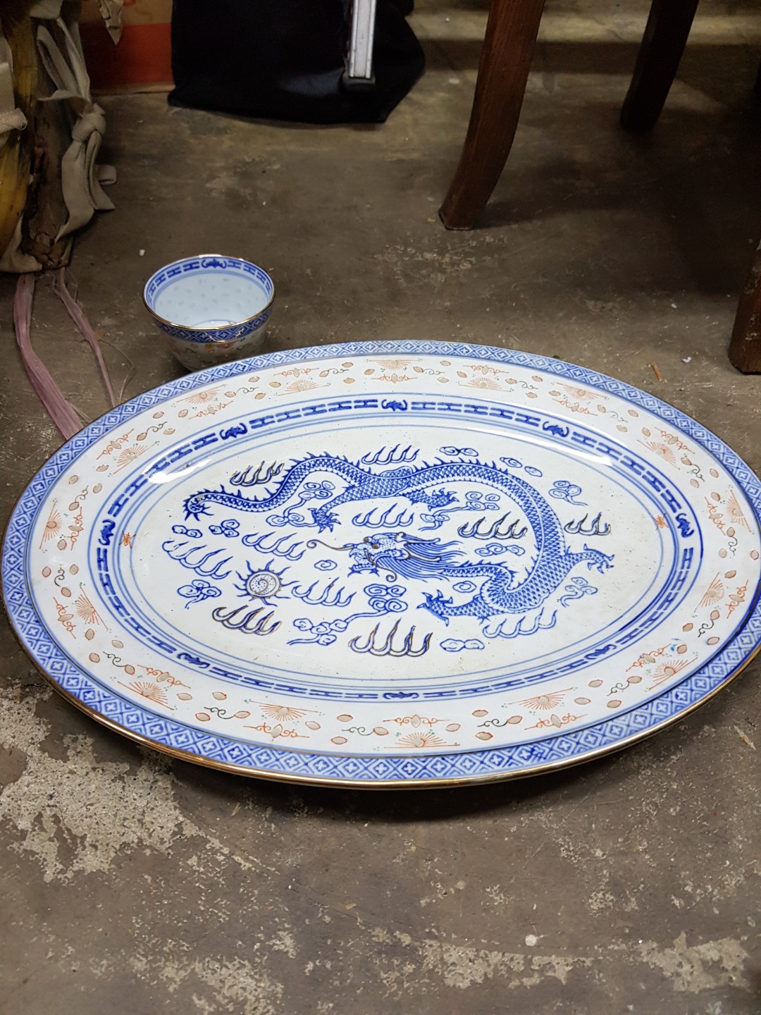 Dragon design porcelain plate/platter & teacup, Furniture & Home Living ...