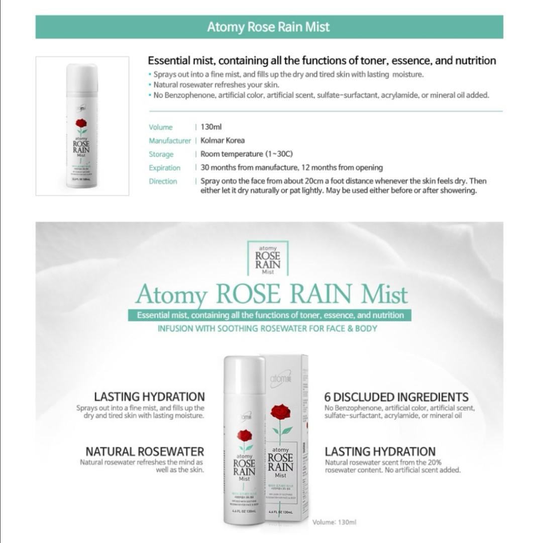 Atomy Rose Rain Mist, Health & Beauty, Face & Skin Care on Carousell