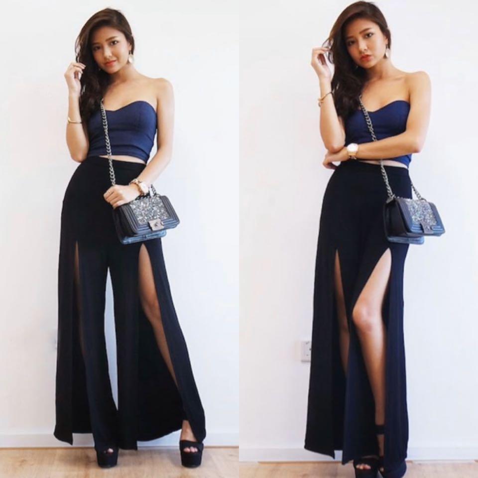 Carislabelle Double Slit Black Pants, Women's Fashion, Bottoms, Other ...
