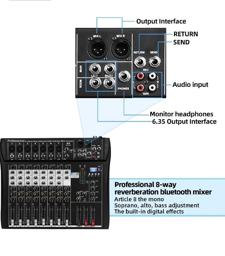 Depusheng DT8 Professional 8 Channel DJ Sound Mixing Console with ...