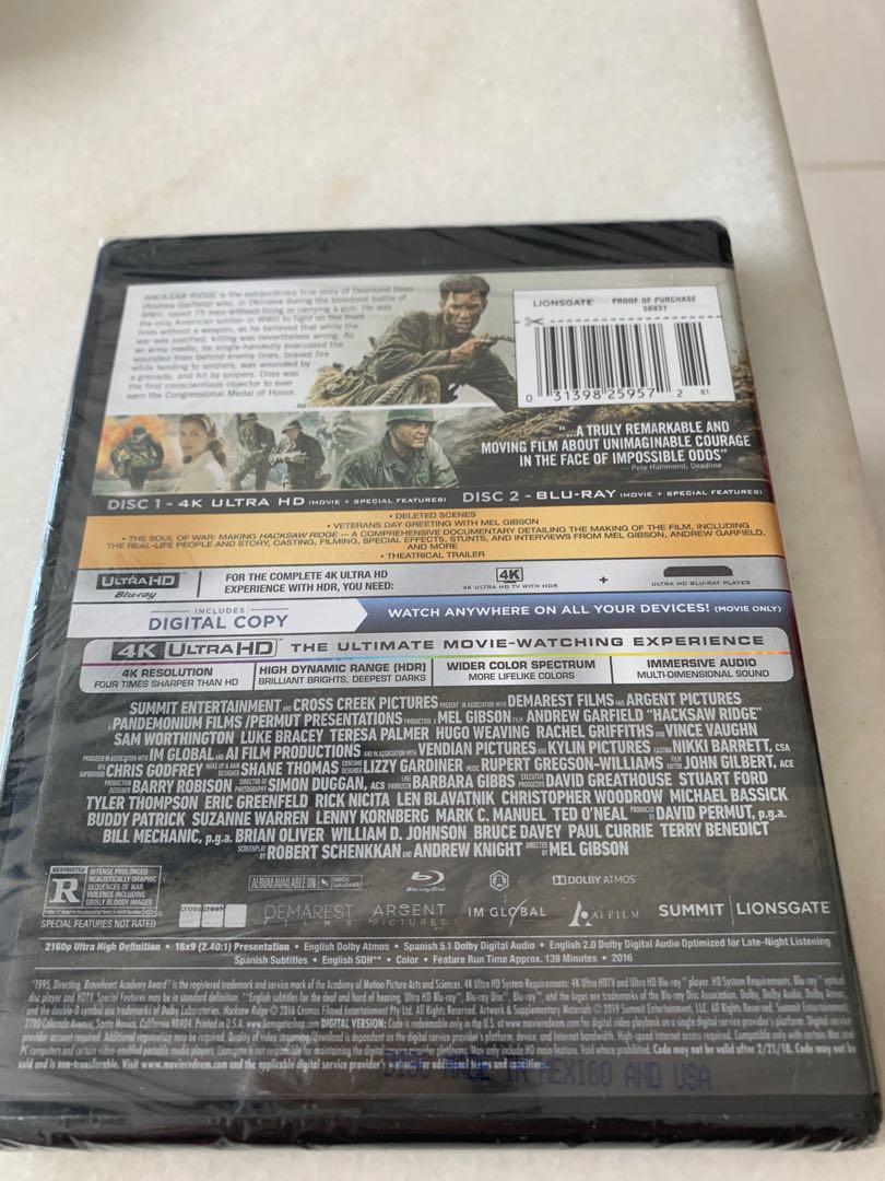 Hacksaw Ridge (4K Ultra HD + Blu Ray + Digital), TV & Home Appliances ...