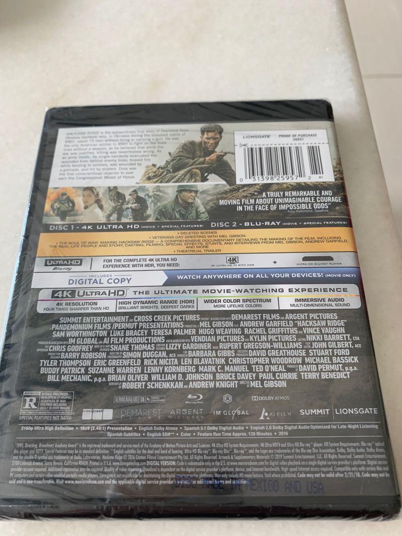 Hacksaw Ridge (4K Ultra HD + Blu Ray + Digital), TV & Home Appliances ...