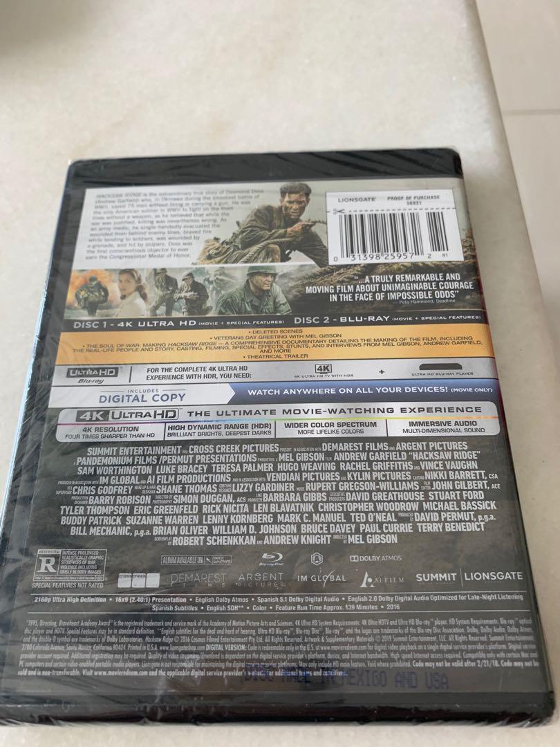 Hacksaw Ridge (4K Ultra HD + Blu Ray + Digital), TV & Home Appliances ...