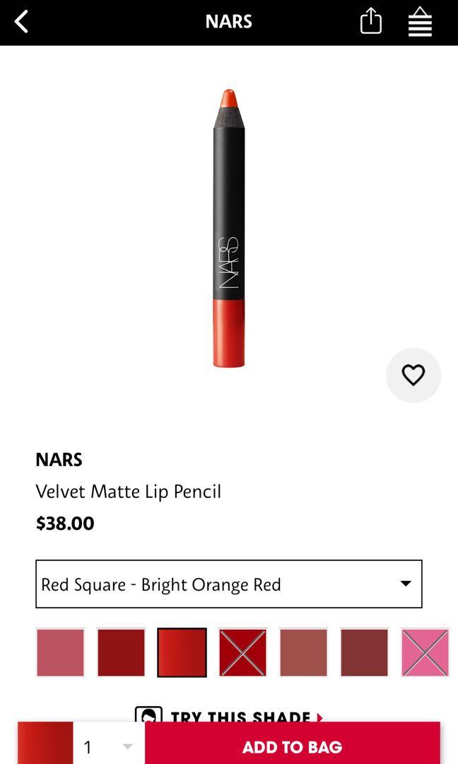 Nars Velvet Matte Pencil Red Square, Beauty & Personal Care, Face ...