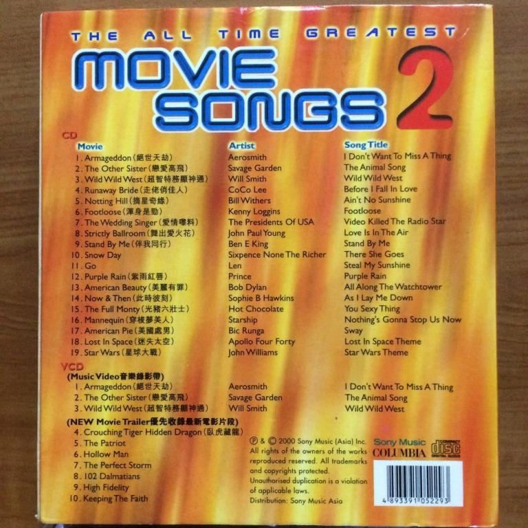 CD Sony The All Time Greatest Movie Songs CD + VCD, 興趣及遊戲, 音樂、樂器 & 配件 ...