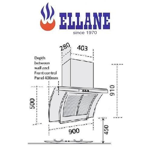 ELLANE EH-2688 90CM STAINLESS STEEL CHIMNEY HOOD WITH ARCH GLASS ...