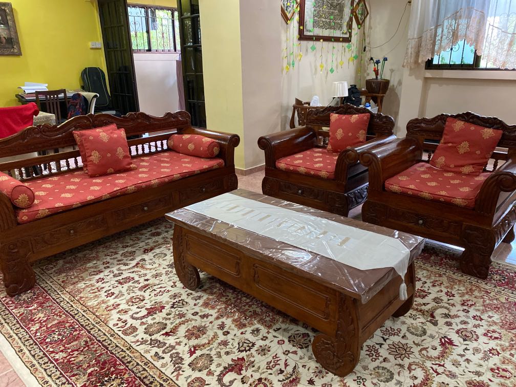 Jati Wood Sofa Set, Furniture & Home Living, Furniture, Sofas on Carousell