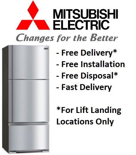 MITSUBISHI MR-V50E2G 358L STAINLESS STEEL 3 DOOR TOP FREEZER ...