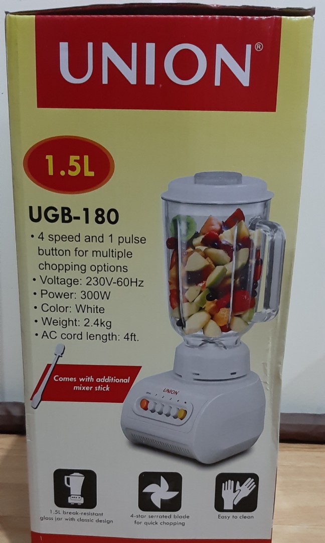 Union 1.5L Classic Glass Jug Blender Model UGB 180, TV & Home ...