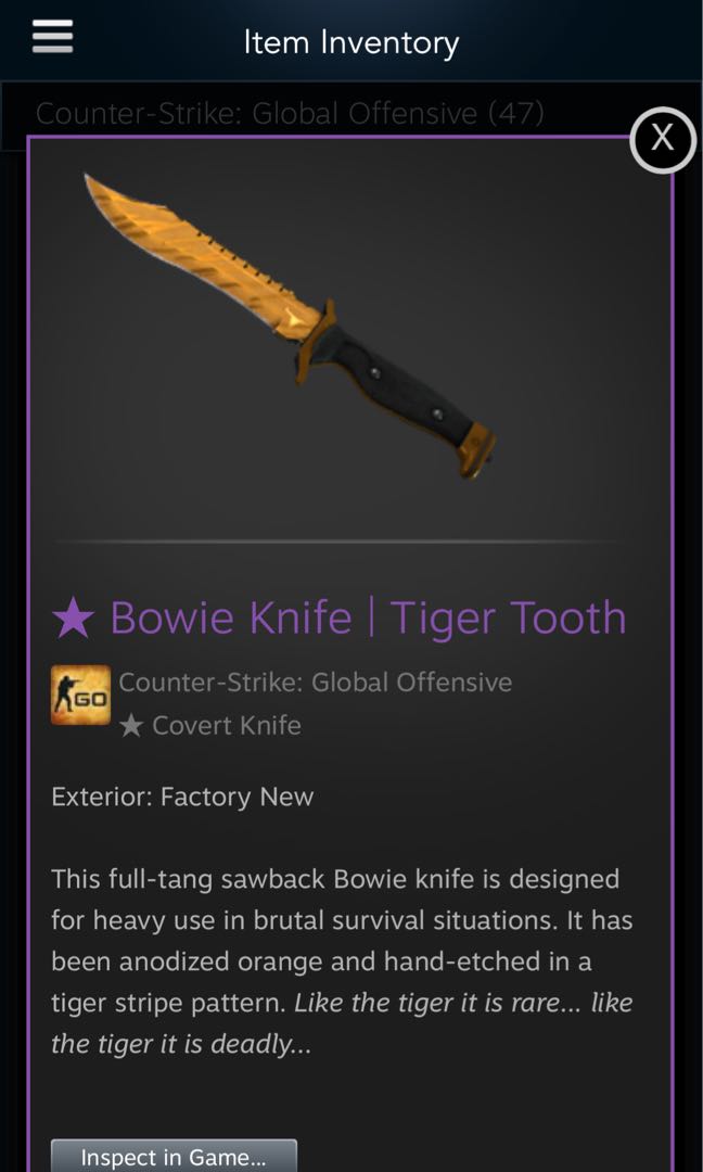 CSGO skin | Bowie knife tiger tooth | FN, Video Gaming, Gaming ...