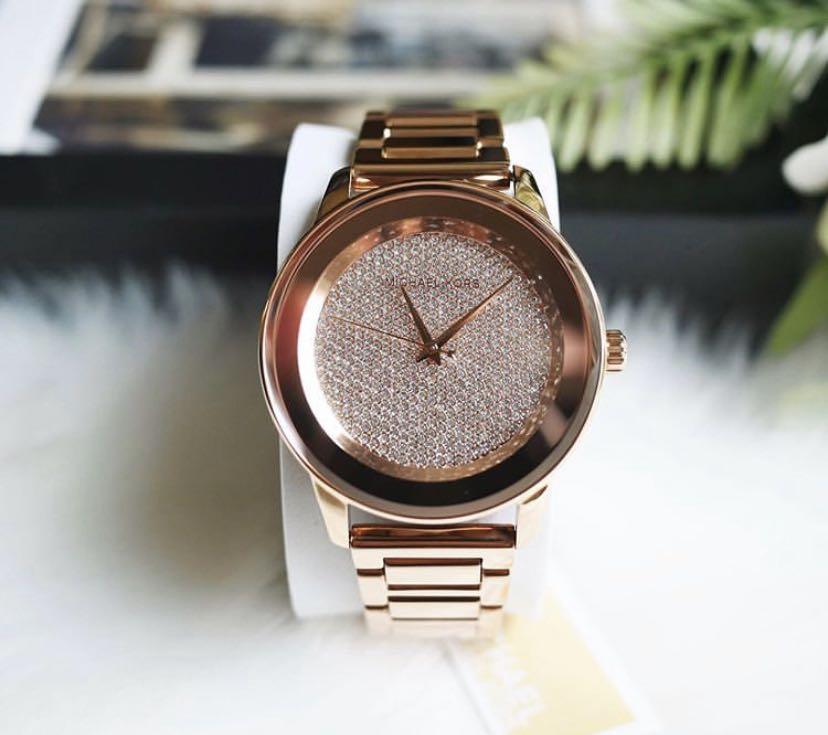 Michael Kors Kinley Pave Rose Gold Dial Watch MK6210, Women's Fashion ...