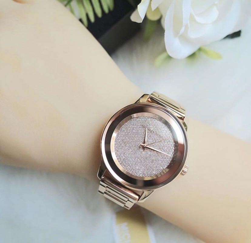 Michael Kors Kinley Pave Rose Gold Dial Watch MK6210, Women's Fashion ...