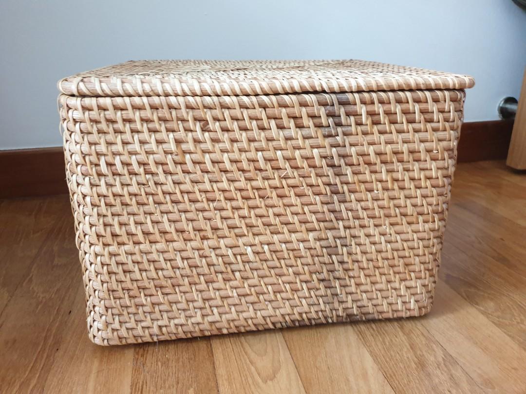 Muji Rattan baskets with lids, Furniture & Home Living, Home ...