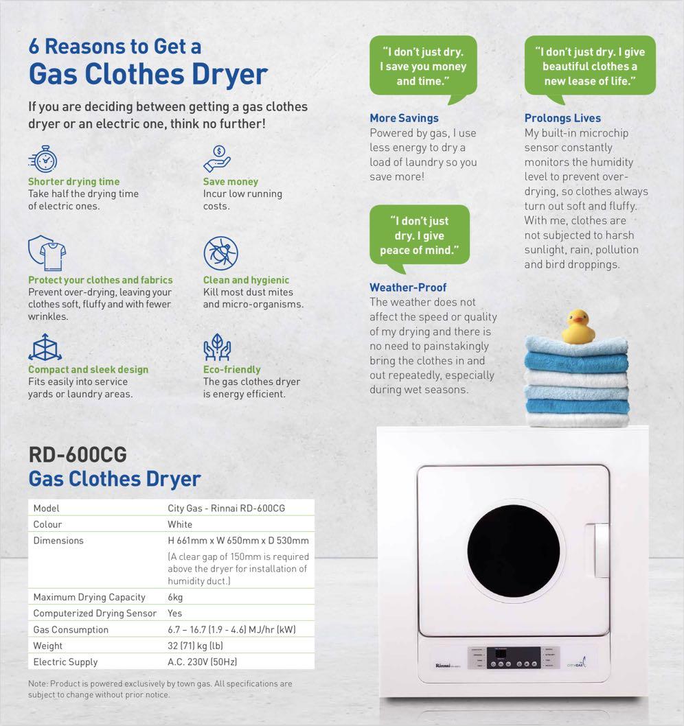 Rinnai RD-600CG Gas Dryer + Stand, TV & Home Appliances, Washing ...