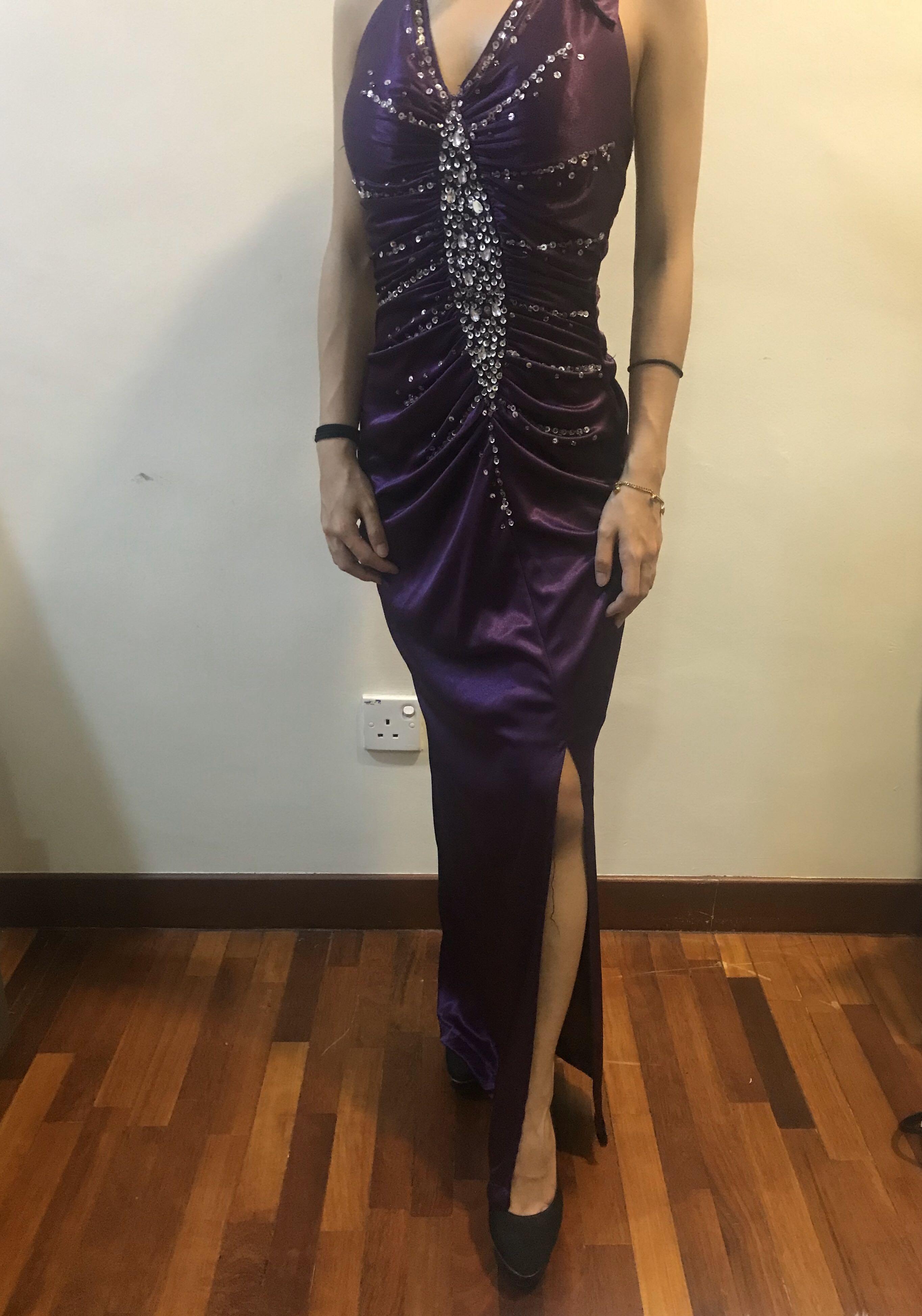 Sexy Bare Back Slit Prom Dress, Women's Fashion, Muslimah Fashion ...