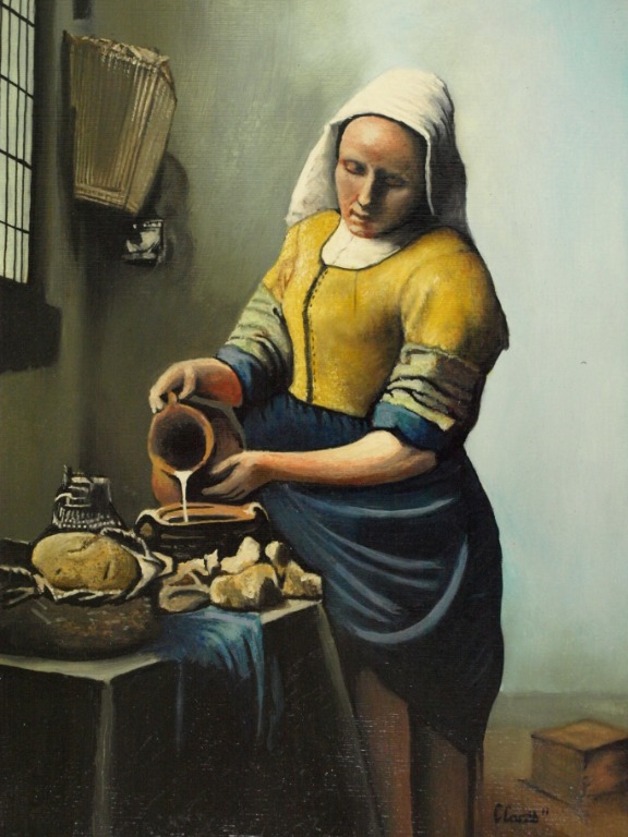 "The Milkmaid" Oil painting 12 1/2" x 9 1/2". (Old Masters reproduction ...