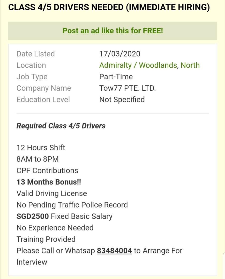 Class 4/5 driver needed, Everything Else on Carousell