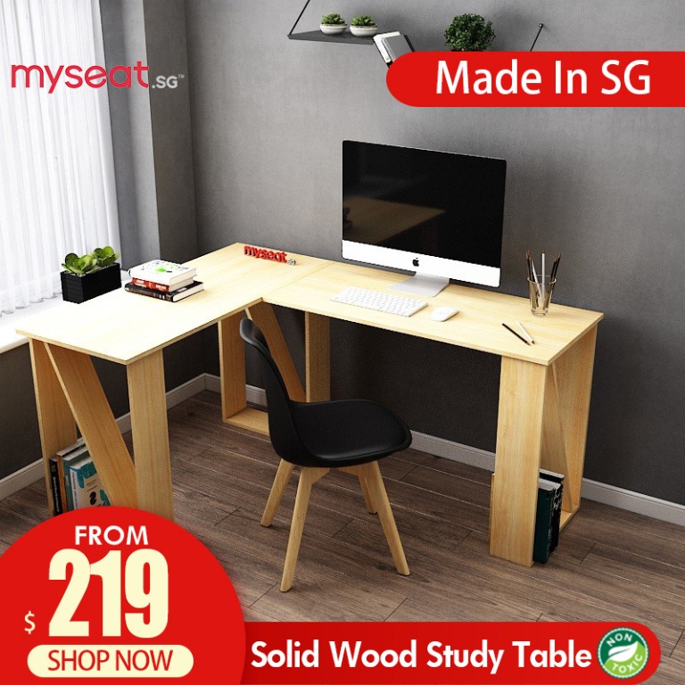MYSEAT.sg LUX Solid Wood Study Table, Furniture, Tables & Chairs on ...
