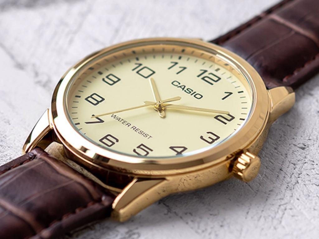 Casio MTPV001 Gold Tone Leather Watch MTP-V001GL-9B Brand New, Men's ...