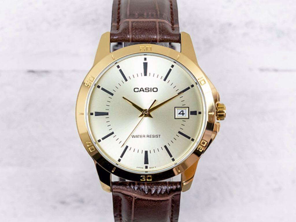 Casio Mtpv004 Gold Tone Leather Watch Mtp V004gl 9a Brand New On Carousell