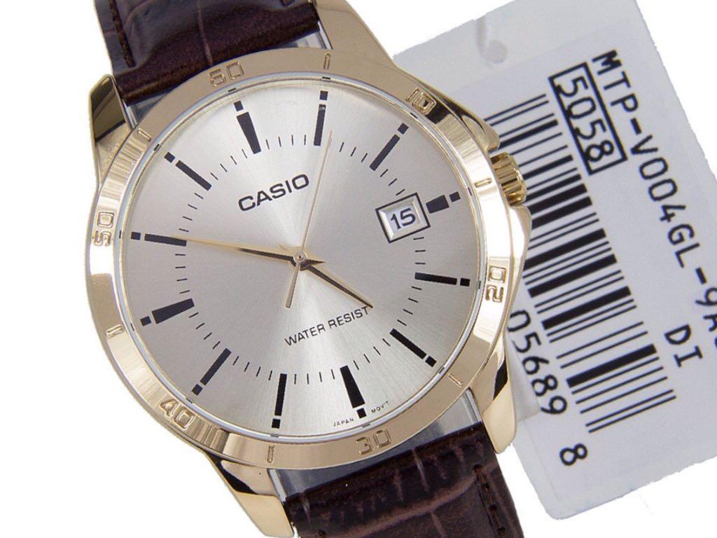 Casio Mtpv004 Gold Tone Leather Watch Mtp V004gl 9a Brand New On Carousell