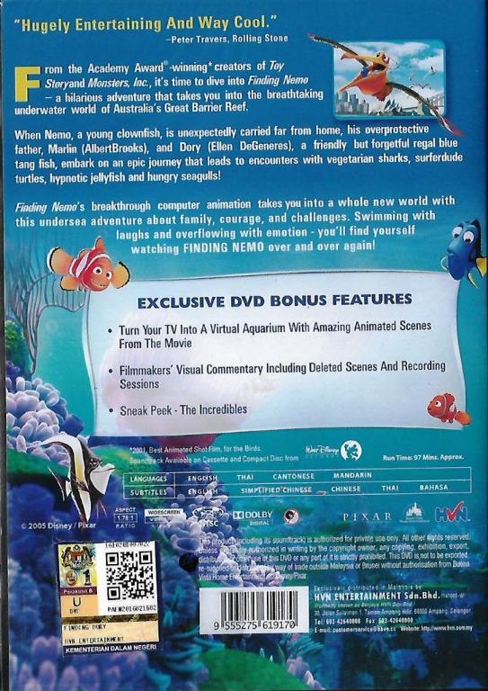 English Animation Movie Finding Nemo DVD, Hobbies & Toys, Music & Media ...