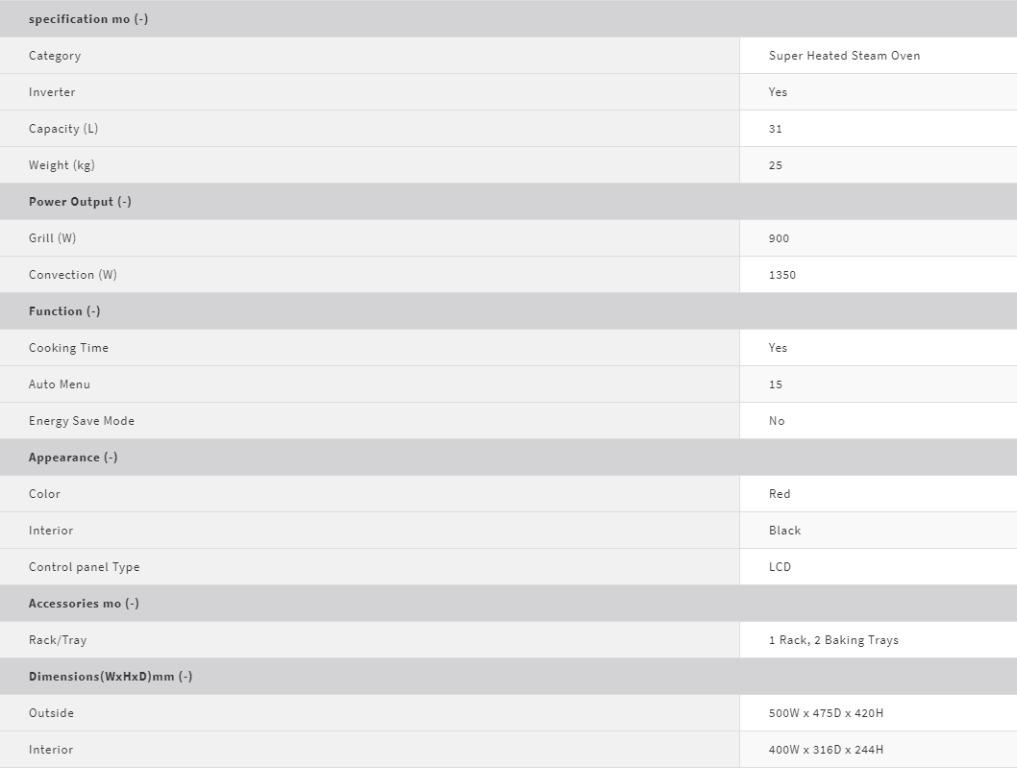 SHARP AX-1700VM(R) 31L RED HEALSIO SUPERHEATED STEAM OVEN WITH GRILL ...