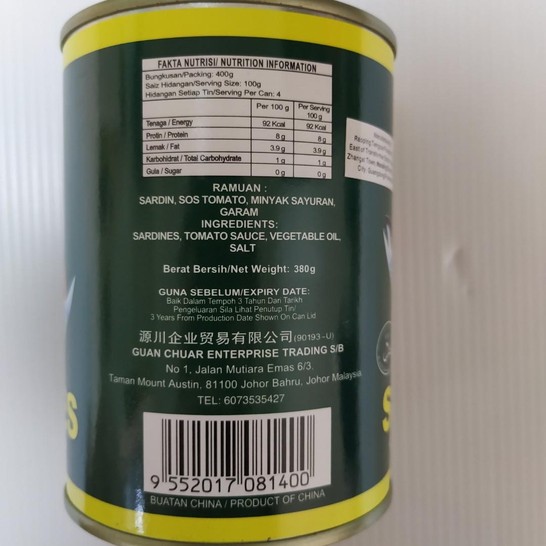 Tomato Sardines Can Sardines in tomato sauce 380gm, Food & Drinks ...