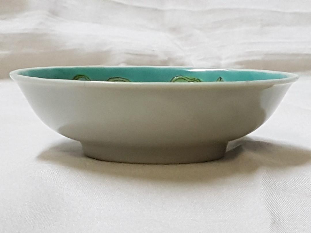 Vintage Porcelain Sauce Plate Green Color With Butterfly, Furniture ...