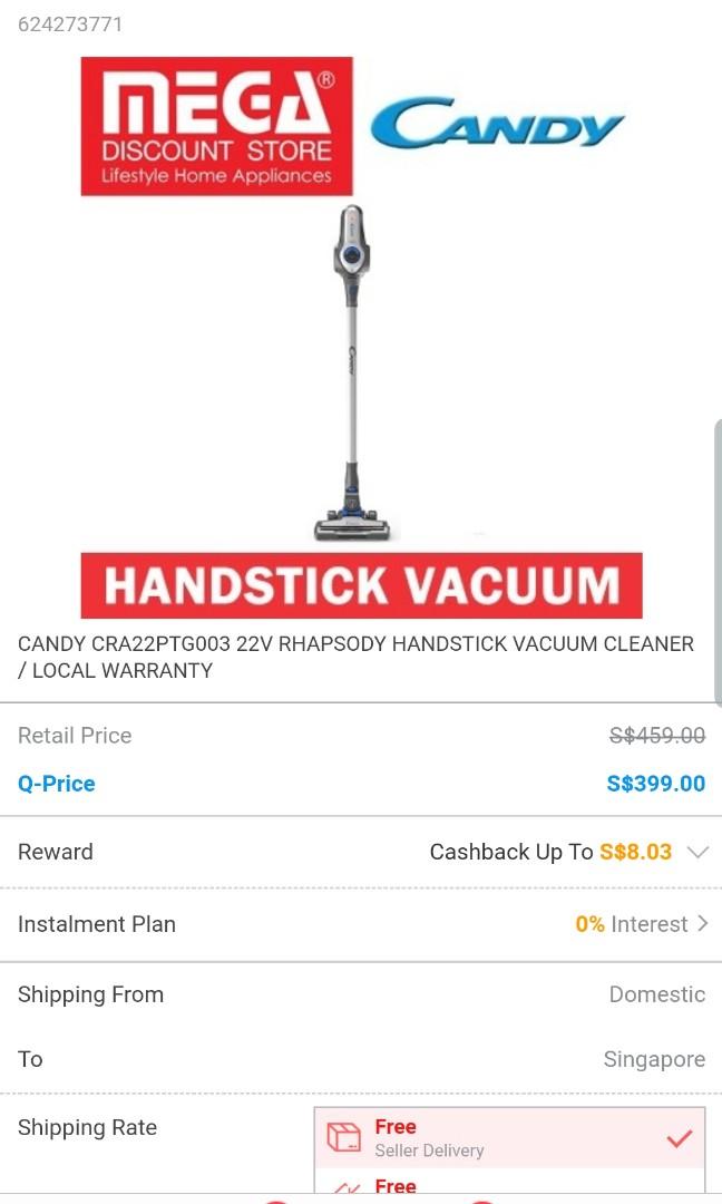 Candy Rhapsody Vacuum Cleaner (CRA22PTG 003) Capri Blue, TV & Home ...