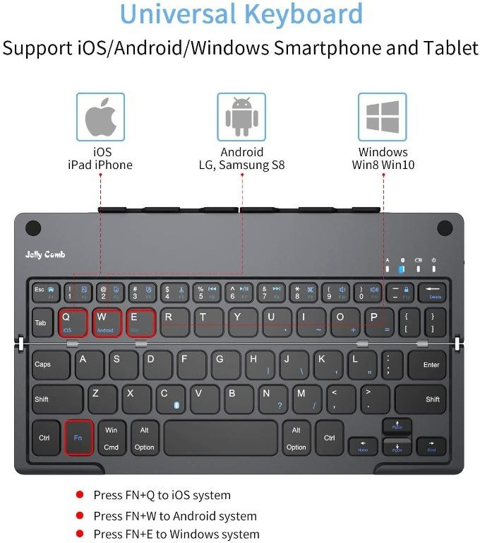 Jelly Comb Portable Ultra-Slim Foldable Mini Keyboard with Holders ...