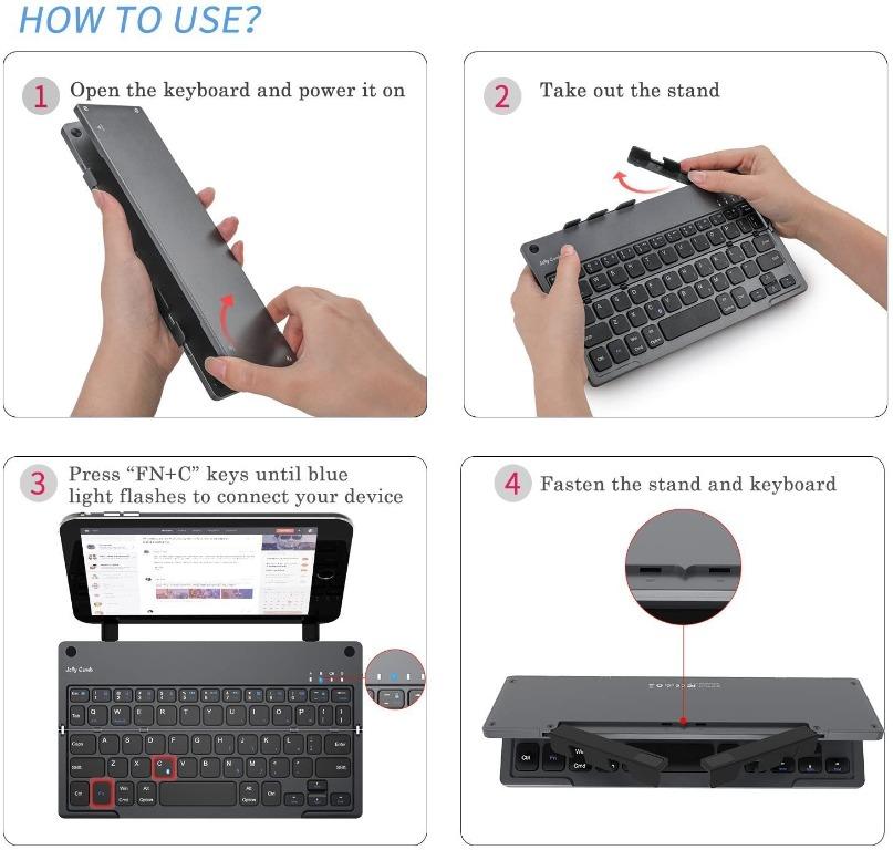 Jelly Comb Portable Ultra-Slim Foldable Mini Keyboard with Holders ...