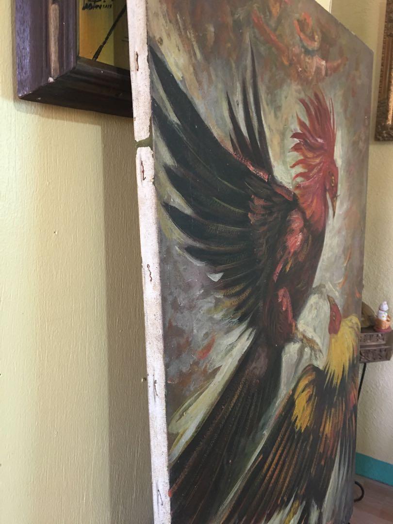 Traditional SABONG Oil painting on canvas signed ROLAND, Hobbies & Toys ...