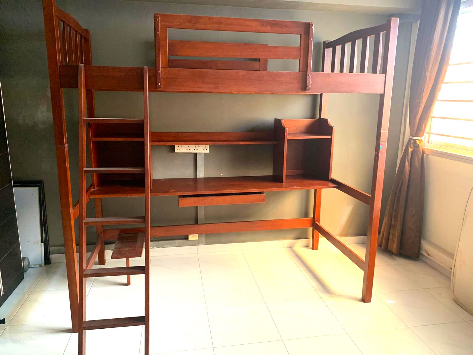 Bed frame + study table, Furniture & Home Living, Furniture, Tables ...