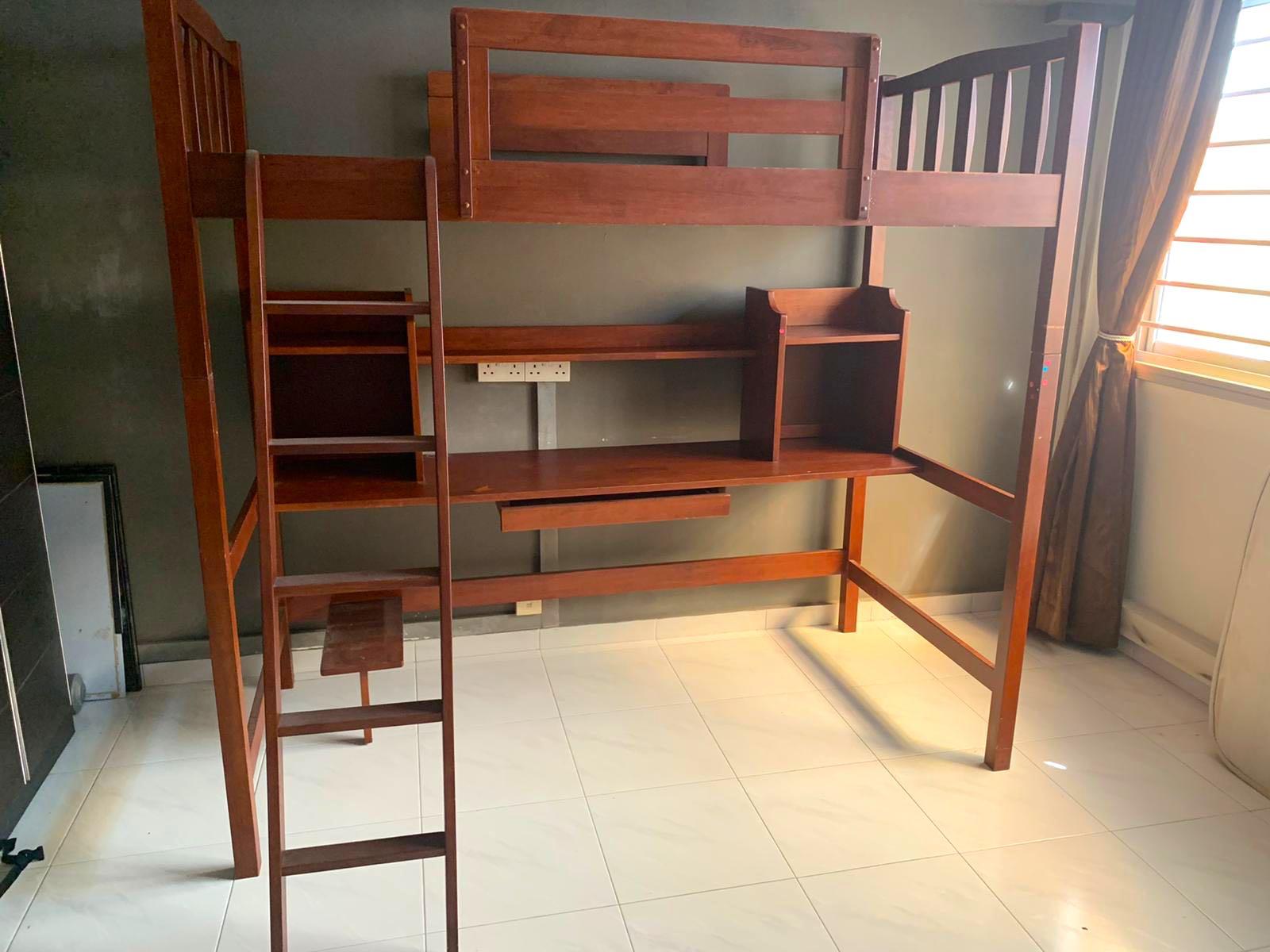 Bed frame + study table, Furniture & Home Living, Furniture, Tables ...