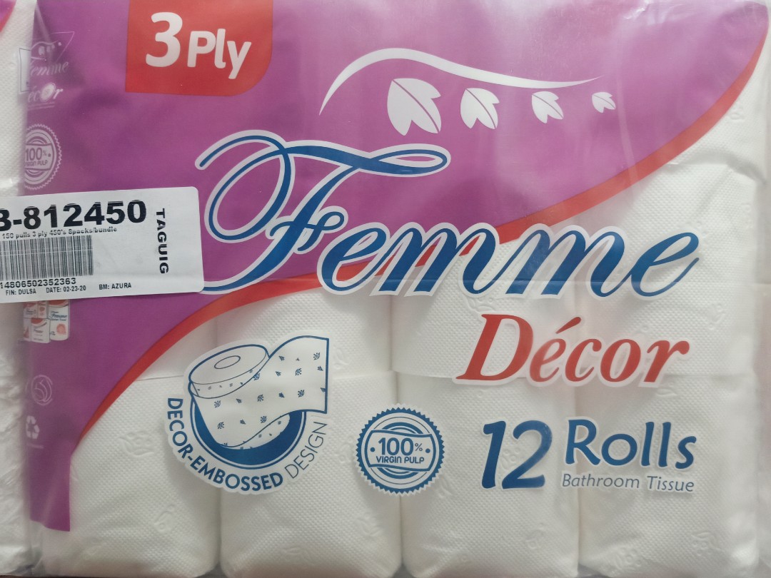 Femme 12 rolls 3 ply 450sheets Tissue ( On Hand. Pick Up. For those who ...