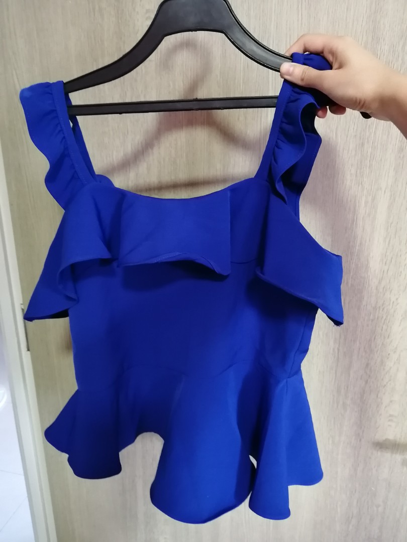 Blue Ruffles top, Women's Fashion, Tops, Blouses on Carousell