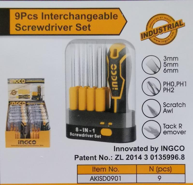 INGCO 9 pcs Interchangeable screwdriver set (AKISD0901), Furniture ...