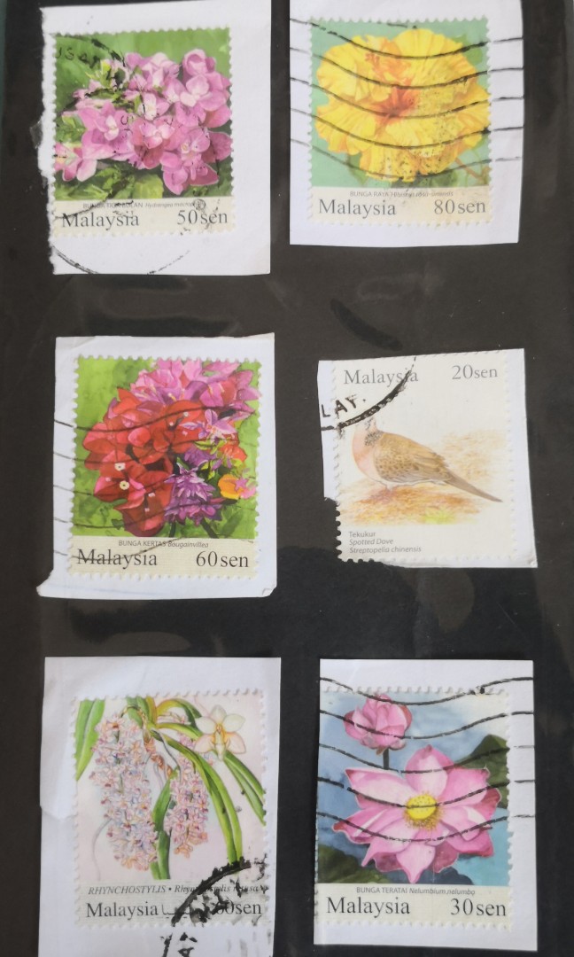 Stamp bunga raya, bunga kertas, bunga teratai, burung tekukur, Hobbies ...